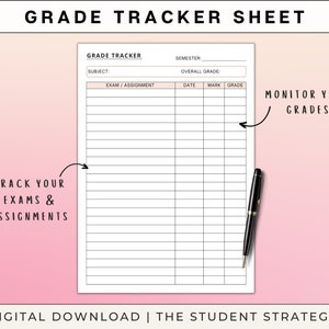 Simple Grade Tracker & Exam Timetable Set | Printable Grade Sheet ...