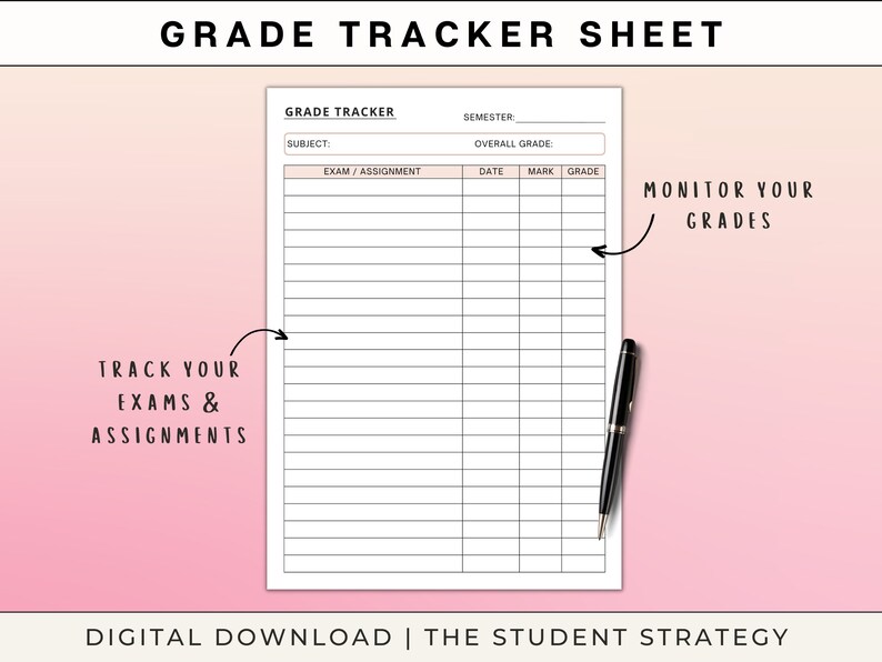 Simple Grade Tracker & Exam Timetable Set | Printable Grade Sheet ...