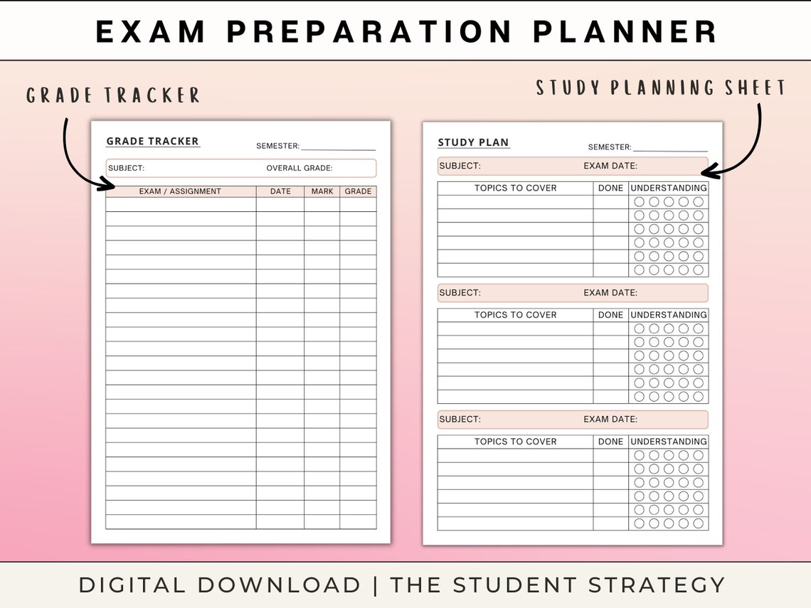 Simple Exam Prep Planner Printable Exam Study Template Revision Template Student Revision ...