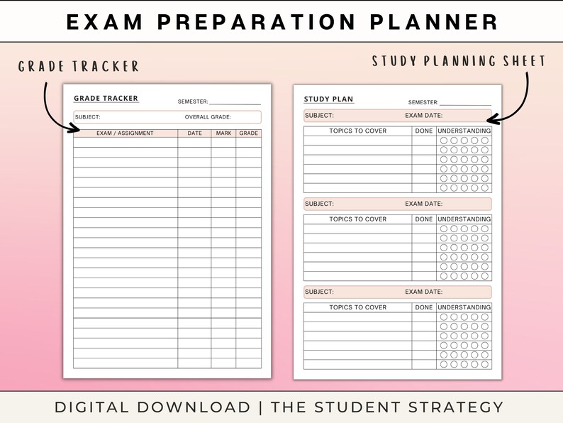 Simple Exam Prep Planner | Printable Exam Study Template | Revision ...