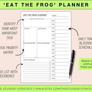 Eat the Frog | Daily Task Priority Planner | Hourly Time Blocking ...