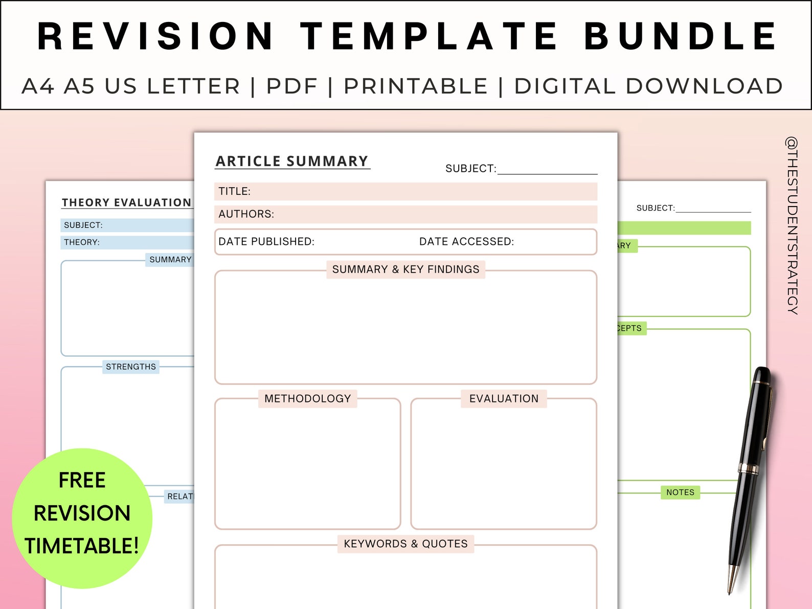 Revision Template Bundle Printable Revision Sheets for Students Exam ...