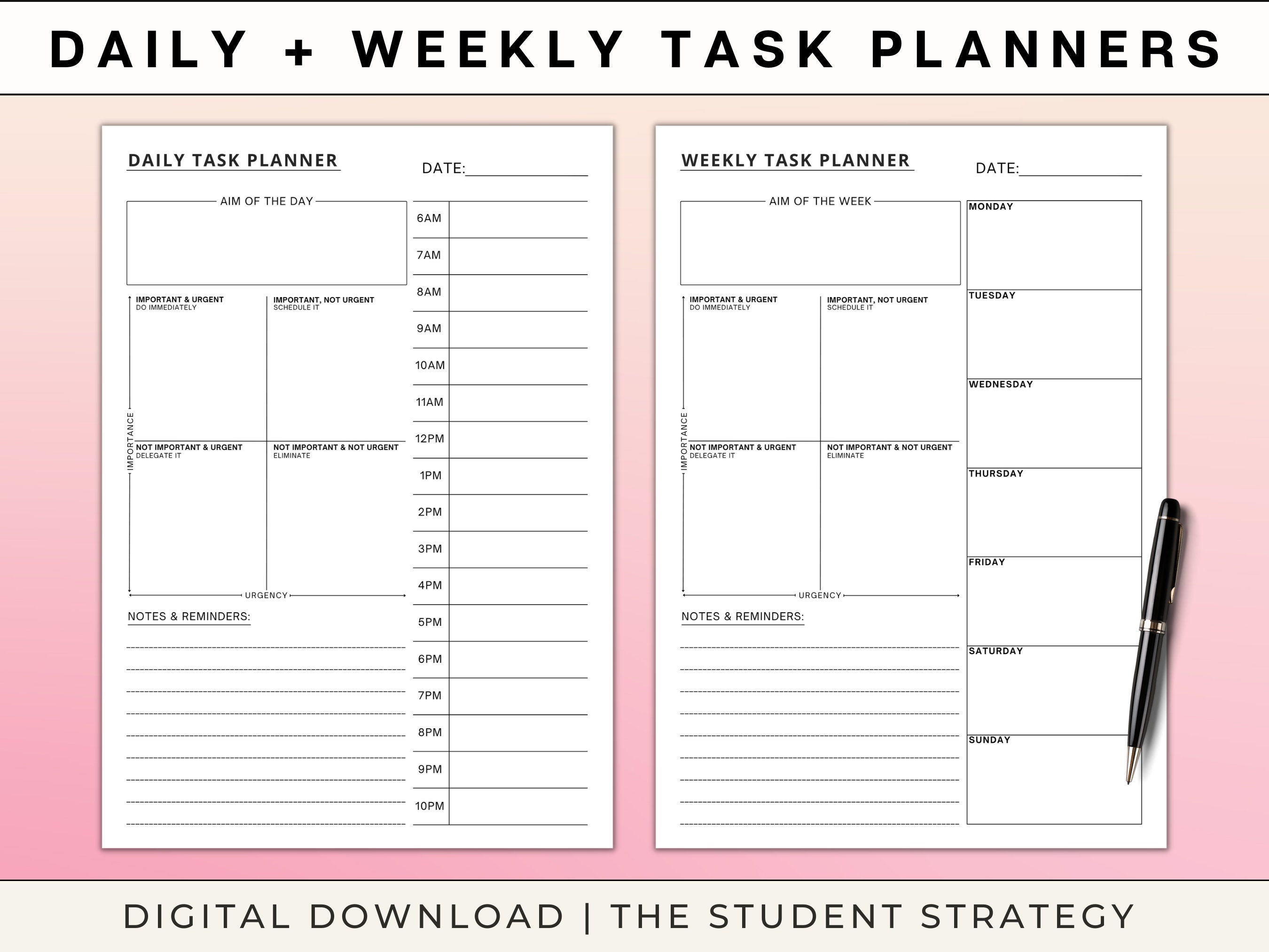 Productivity Planner for Students Revision Timetable Eisenhower Matrix ...
