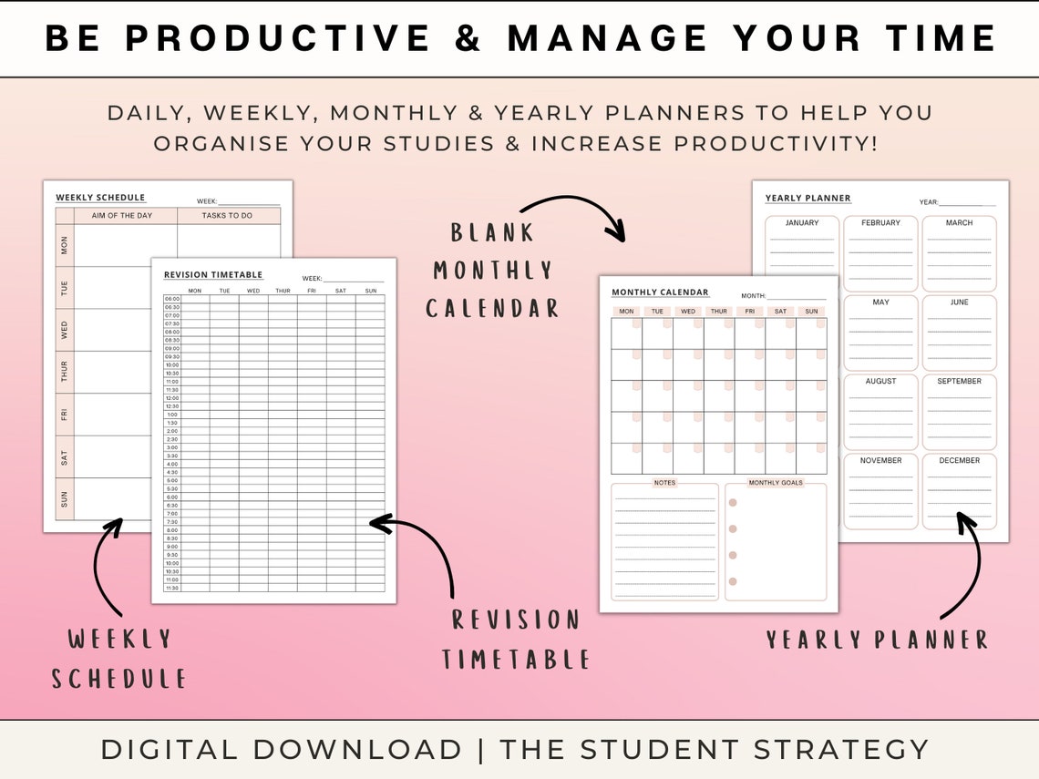 Student Exam Prep Planner Printable Exam Study Template College School ...