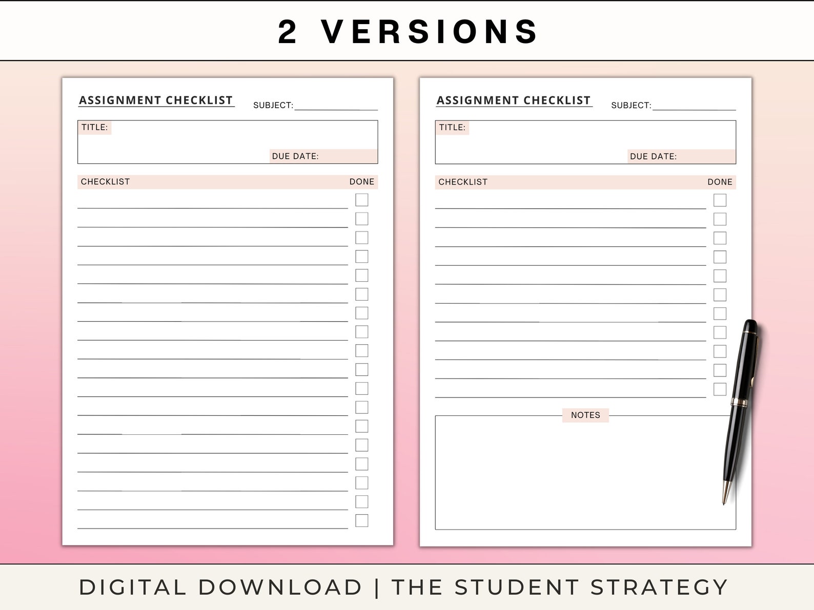 Simple Assignment Checklist for Students | Printable Assignment Planner ...