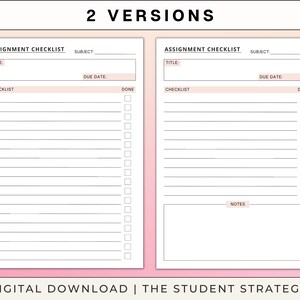 Simple Assignment Checklist for Students | Printable Assignment Planner ...