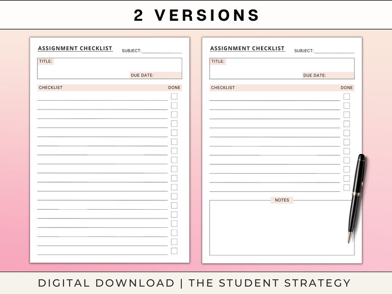 Simple Assignment Checklist for Students | Printable Assignment Planner ...