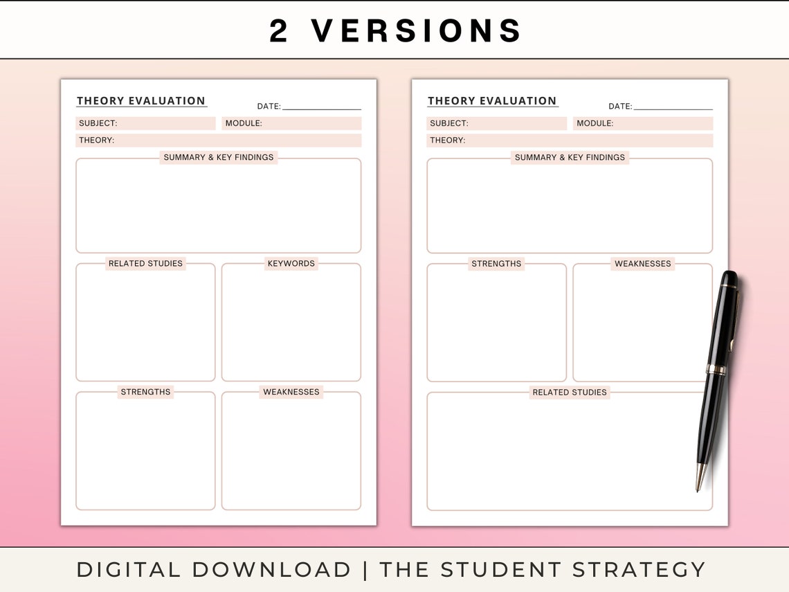 Simple Theory Evaluation Revision Sheet Printable Revision Summary ...