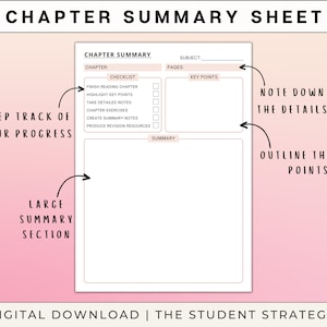 Chapter Summary Sheet & Note-taking Template | Printable Revision Sheet ...