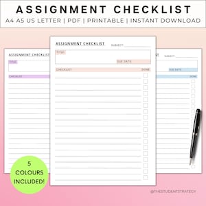 Simple Assignment Checklist for Students | Printable Assignment Planner ...