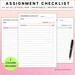 Simple Assignment Checklist for Students | Printable Assignment Planner ...