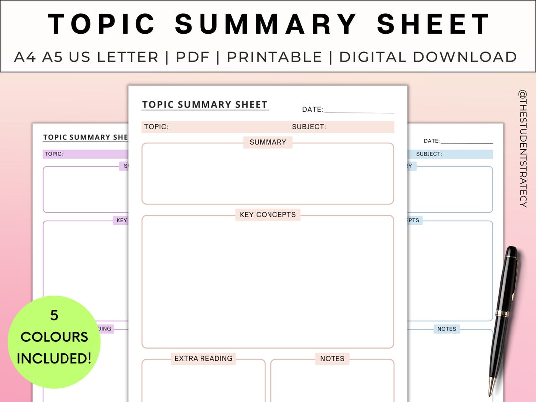 Simple Topic Summary Revision Sheet Revision Plan Study Template Printable Note-taking Template ...