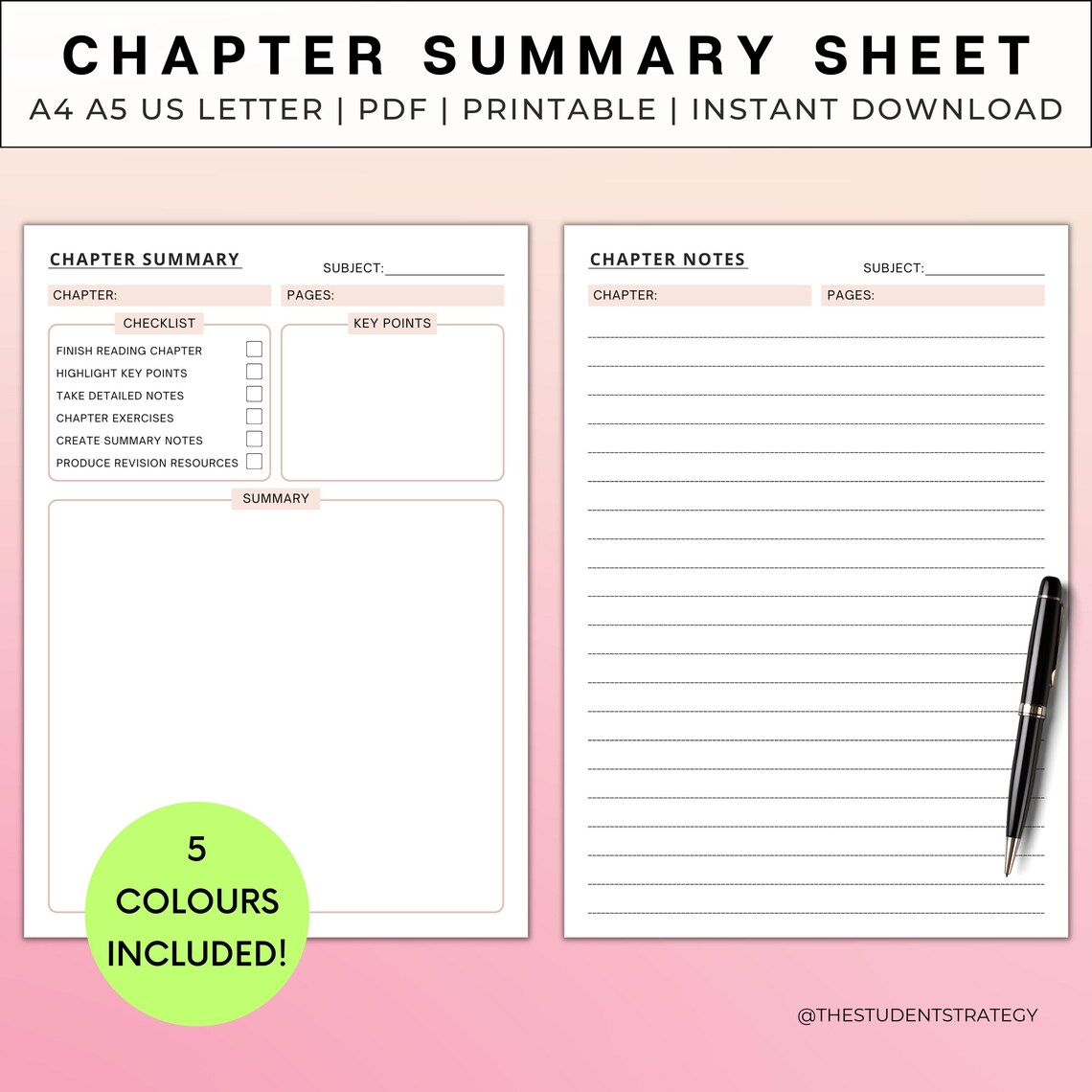 Chapter Summary Sheet & Note-taking Template | Printable Revision Sheet ...