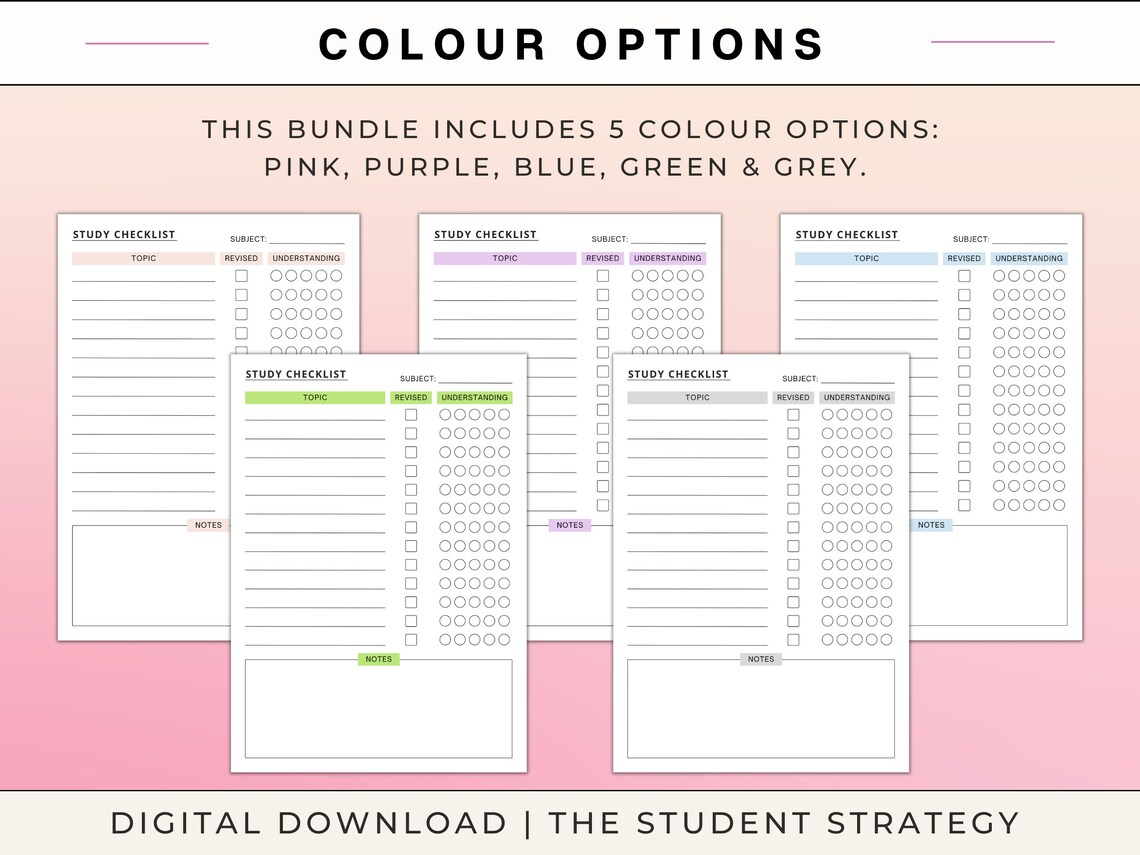 Simple Study Checklist for Students | Printable Revision Checklist ...