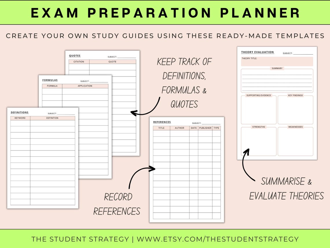 Student Exam Prep Planner | Printable Exam Study Template | College ...