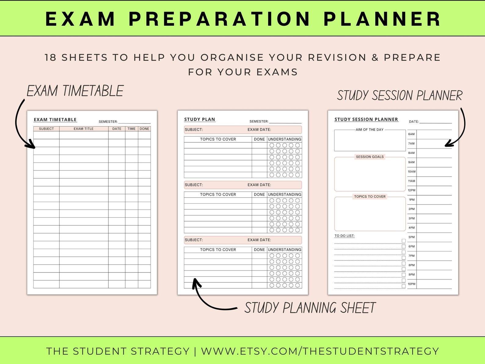 Student Exam Prep Planner | Printable Exam Study Template | College ...