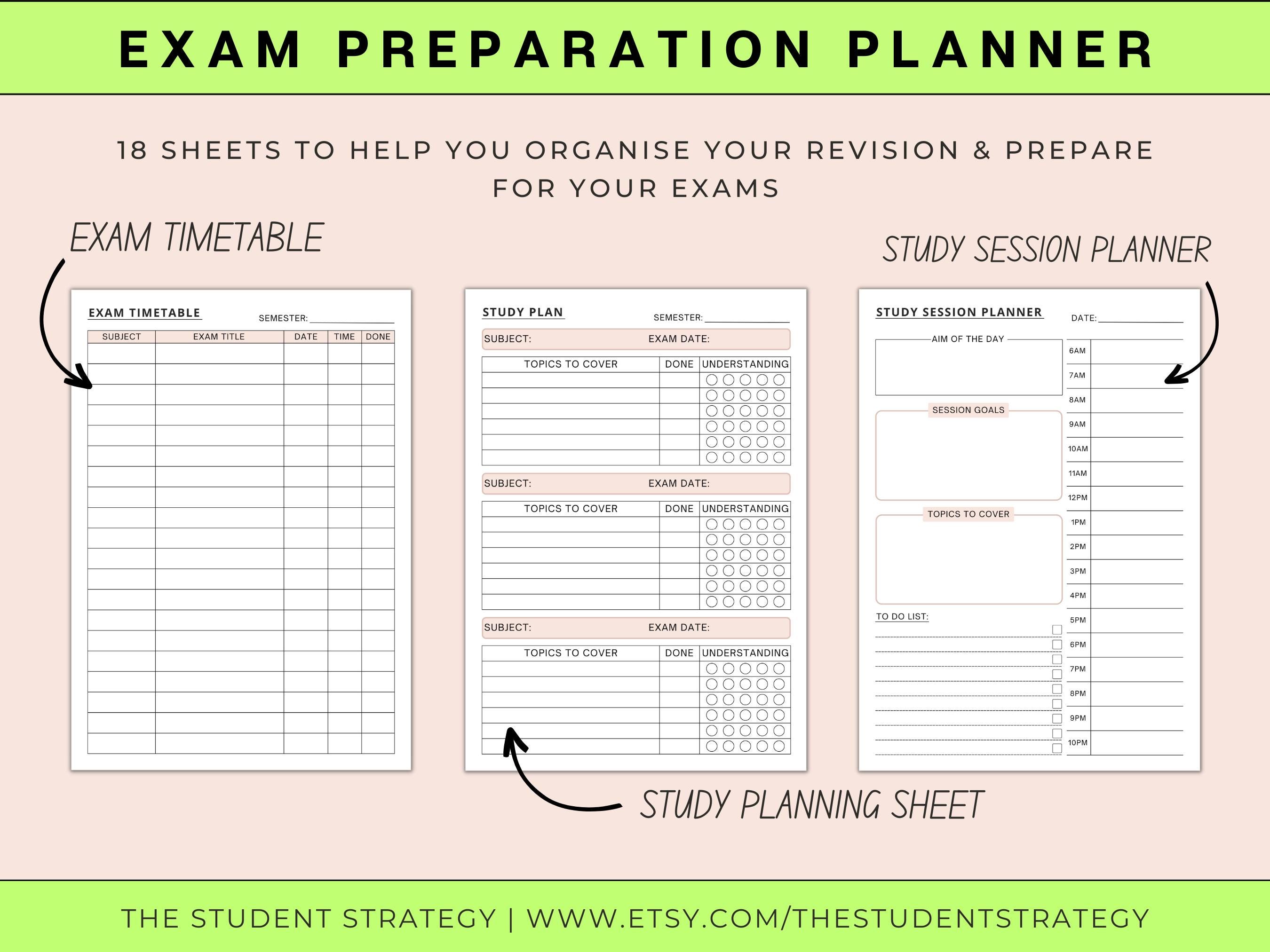 Student Exam Prep Planner | Printable Exam Study Template | College ...