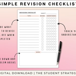 Simple Revision Checklist Printable Student Revision Plan Exam Prep A4 ...