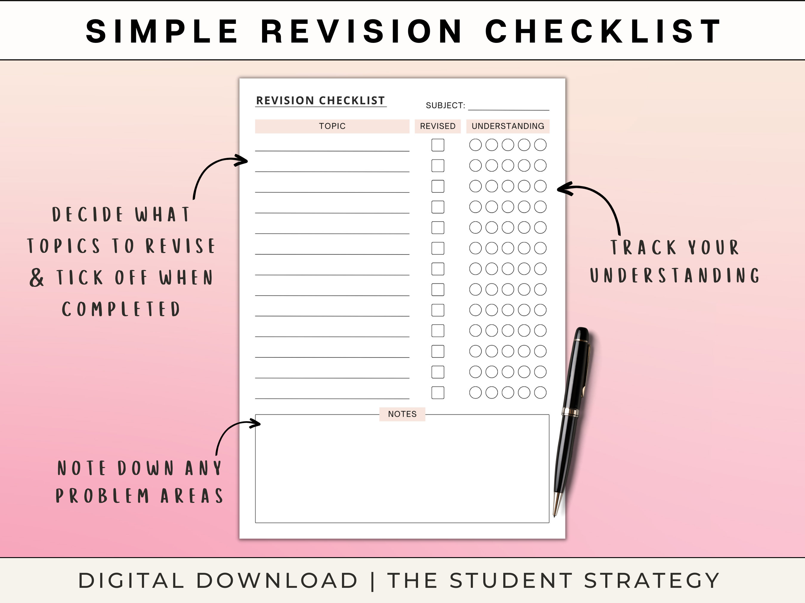 Simple Revision Checklist Printable Student Revision Plan Exam Prep A4 ...