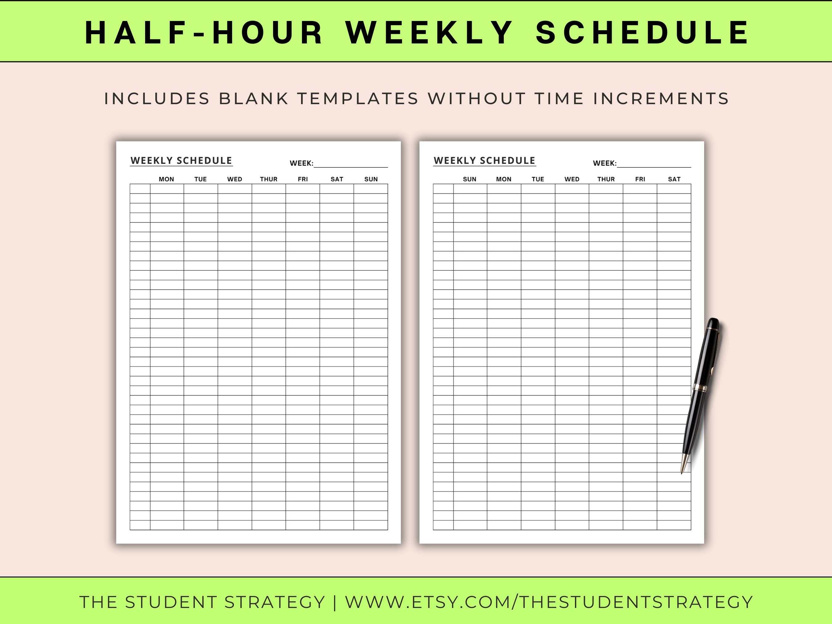 Half-hour Weekly Schedule | Printable Timeblocking Template | Week at a ...