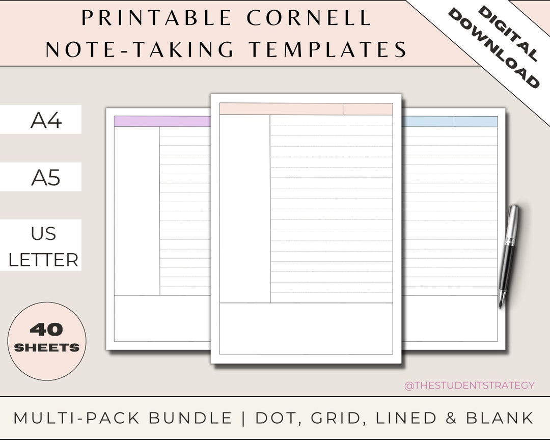 Cornell Method Student Note-taking Template Printable Note - Etsy