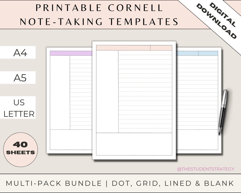 Cornell Method Student Note-taking Template Printable Note - Etsy