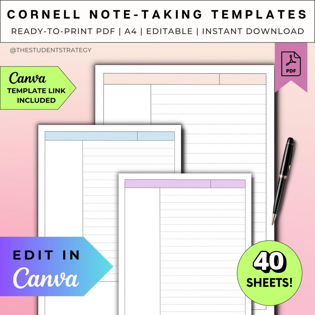 Plantilla para tomar notas del método Cornell para estudiantes / Papel ...