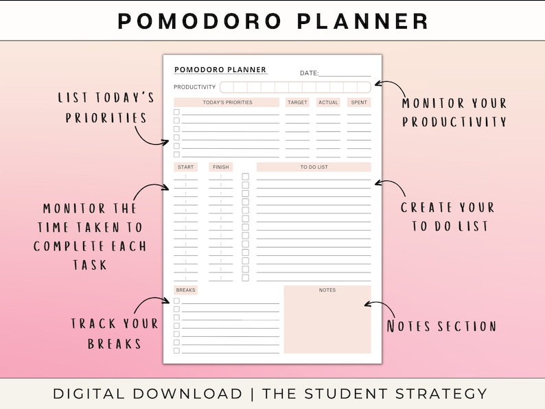 Pomodoro Planner | Daily Productivity Planner | Pomodoro Method ...