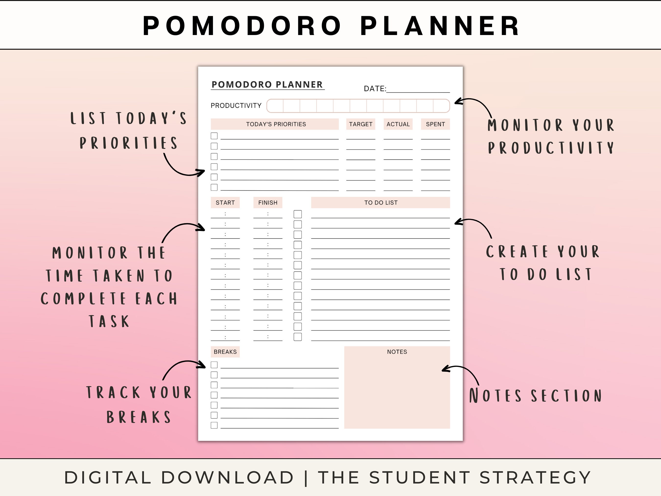 Pomodoro Planner | Daily Productivity Planner | Pomodoro Method ...