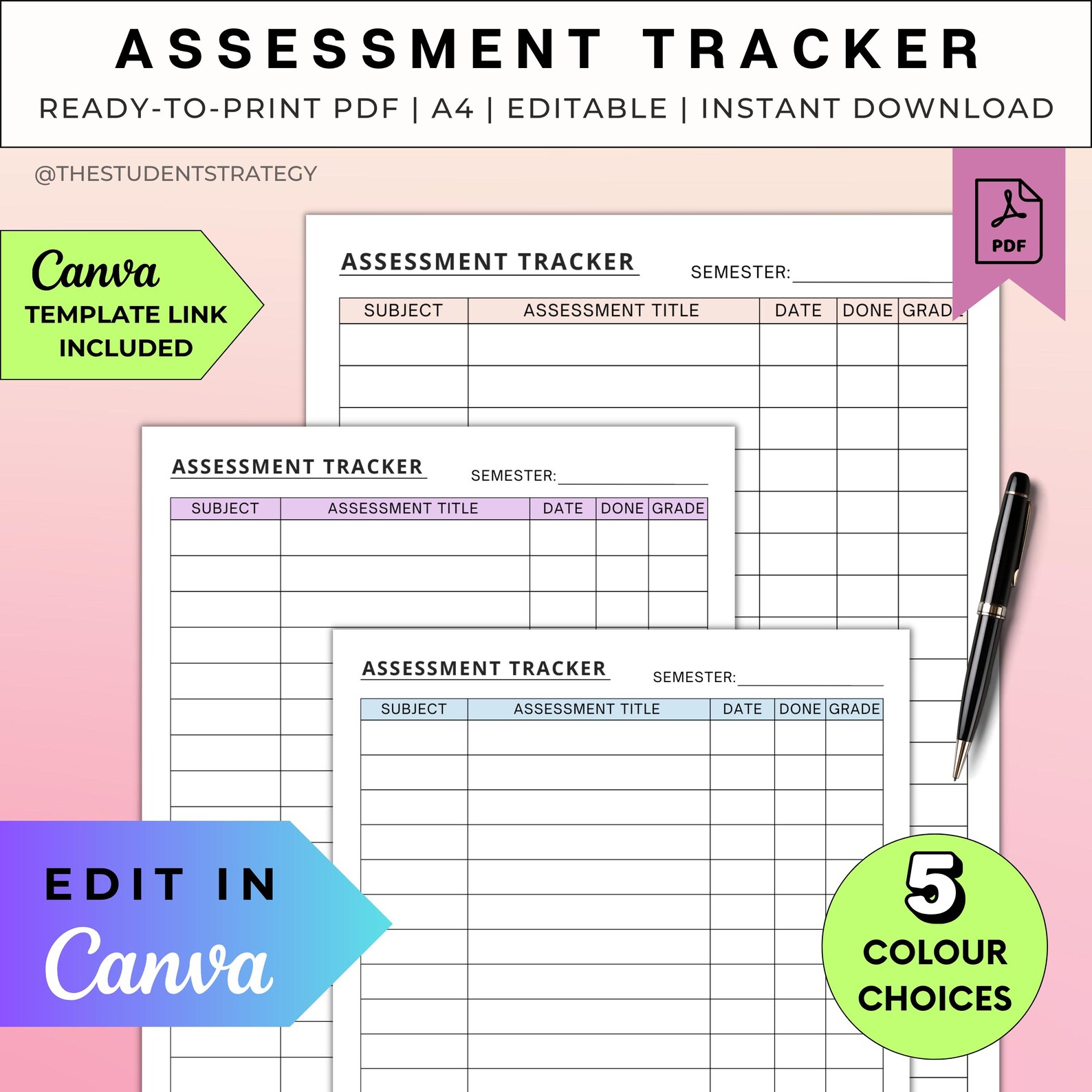 Simple Assessment Tracker Sheet | Printable Exam Schedule for Students ...