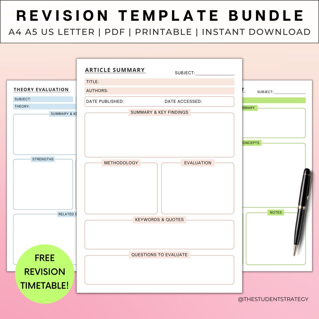 Revision Template Bundle | Printable Revision Sheets for Students ...