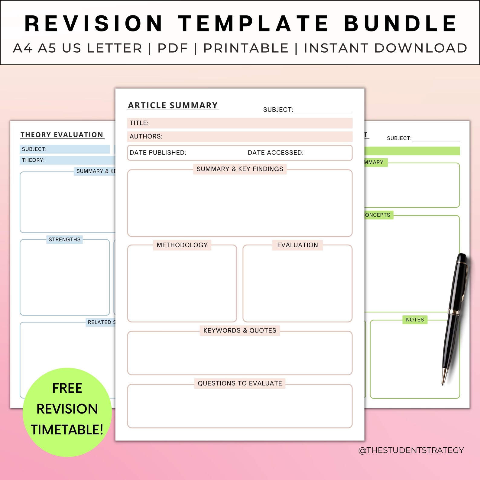 Revision Template Bundle | Printable Revision Sheets for Students ...