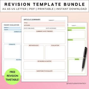 Revision Template Bundle | Printable Revision Sheets for Students ...