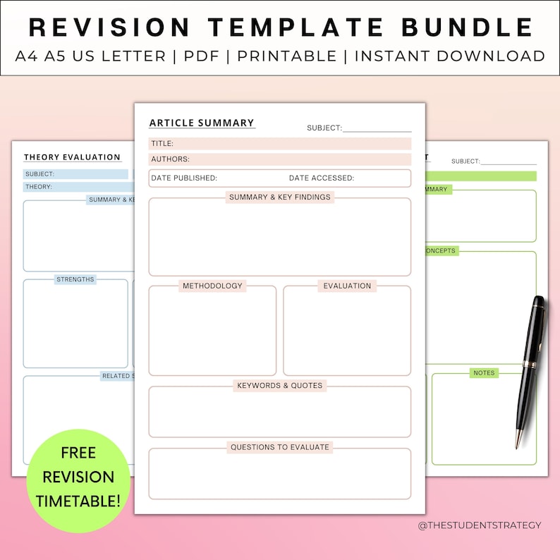 Revision Template Bundle | Printable Revision Sheets for Students ...