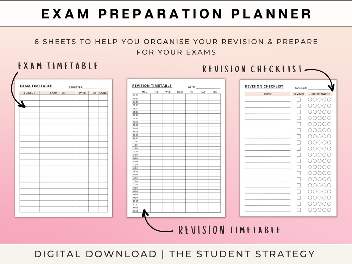 Simple Exam Prep Planner Printable Exam Study Template Revision ...