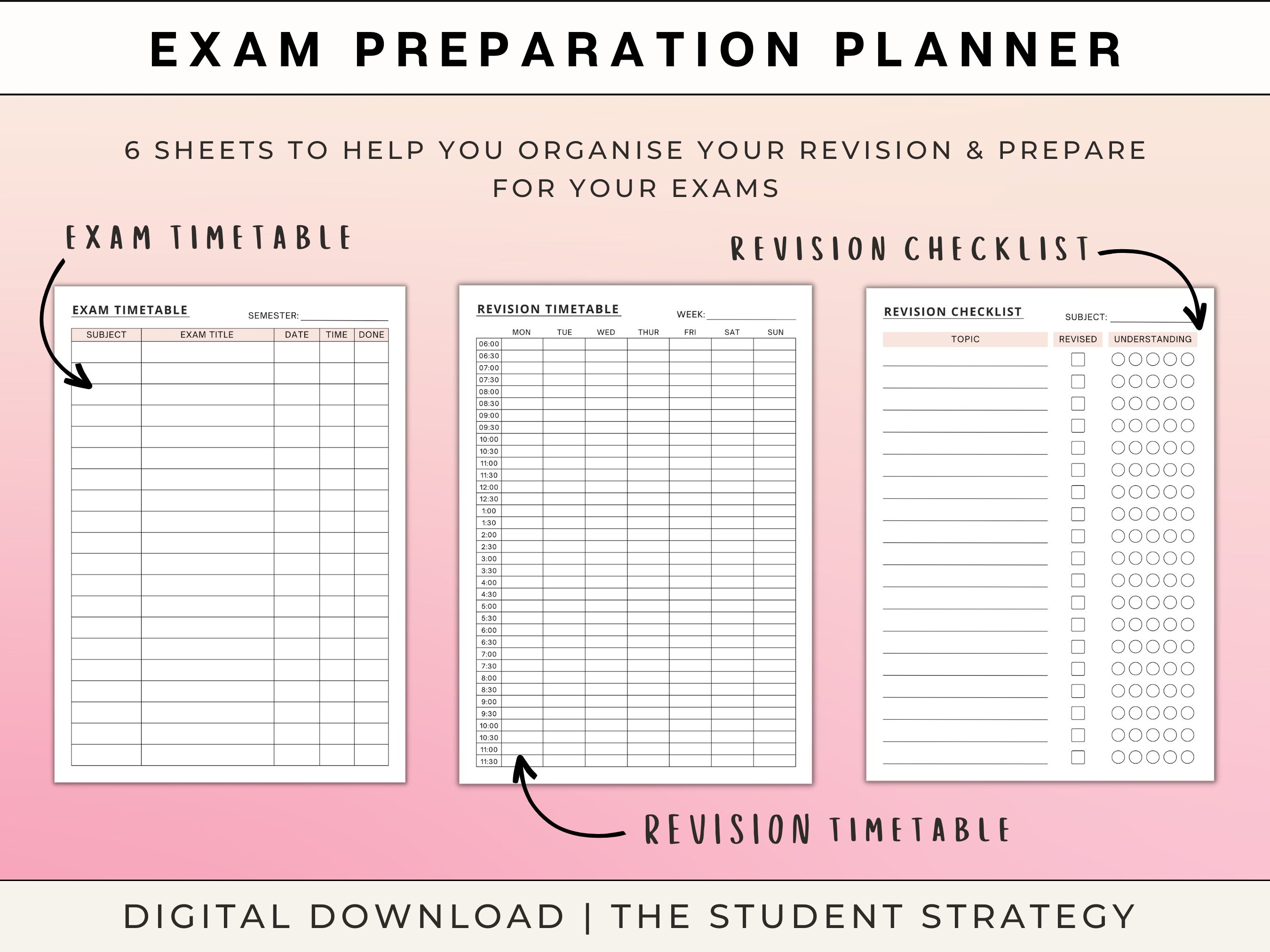 Simple Exam Prep Planner | Printable Exam Study Template | Revision Template | Student Revision ...