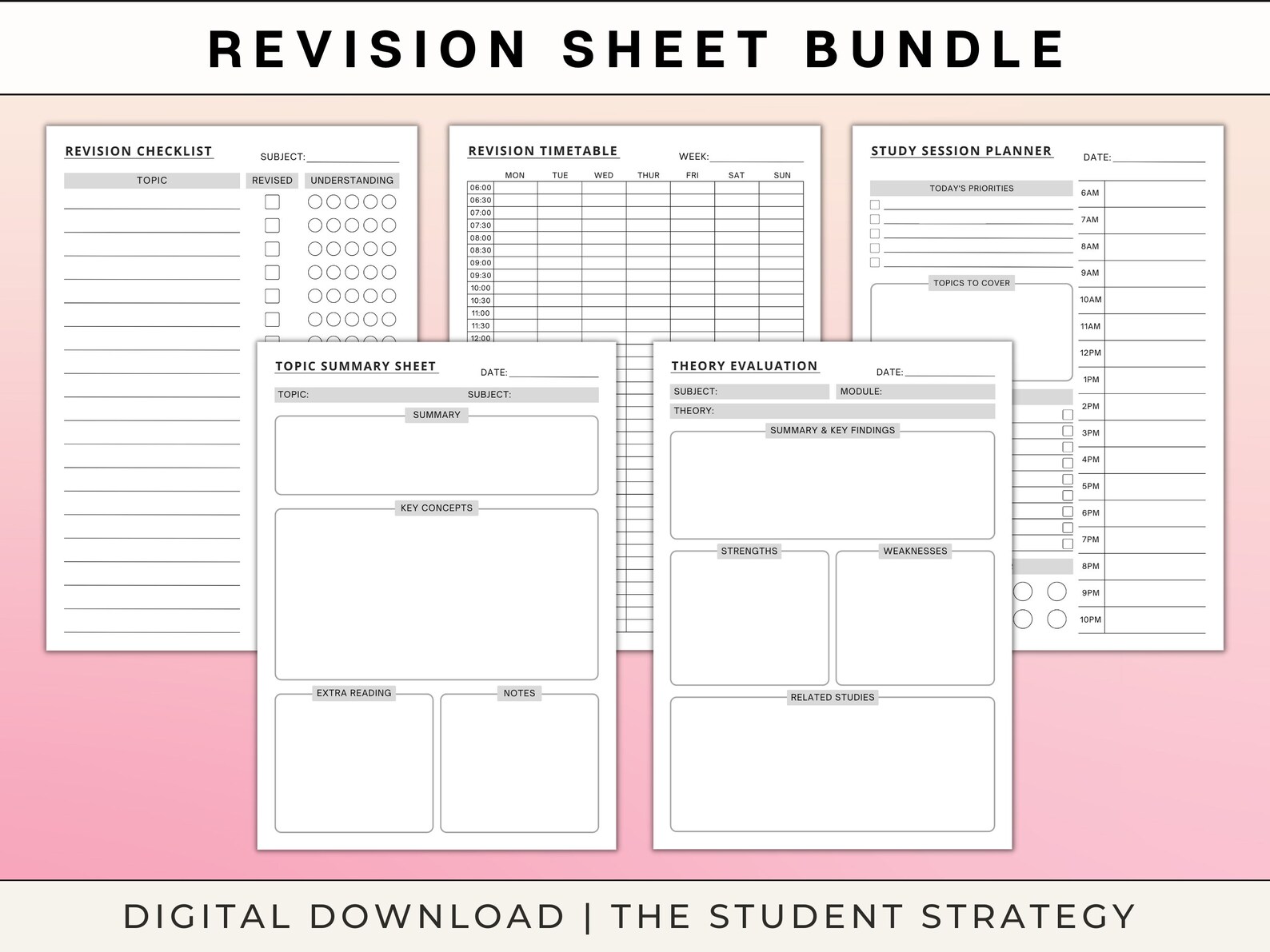 Revision Sheet Bundle | Revision Timetable & Checklist | Study Session ...