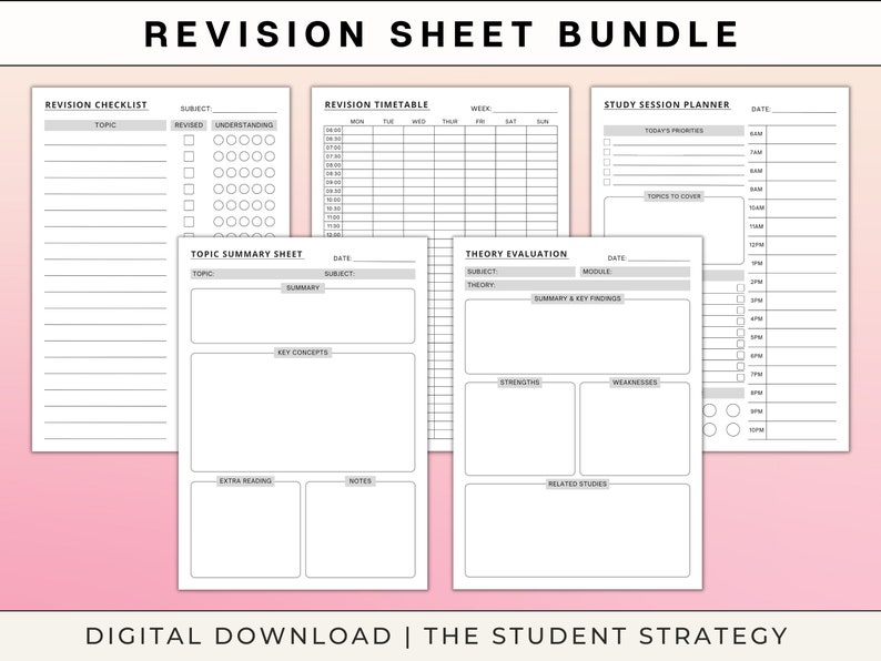 Revision Sheet Bundle | Revision Timetable & Checklist | Study Session ...