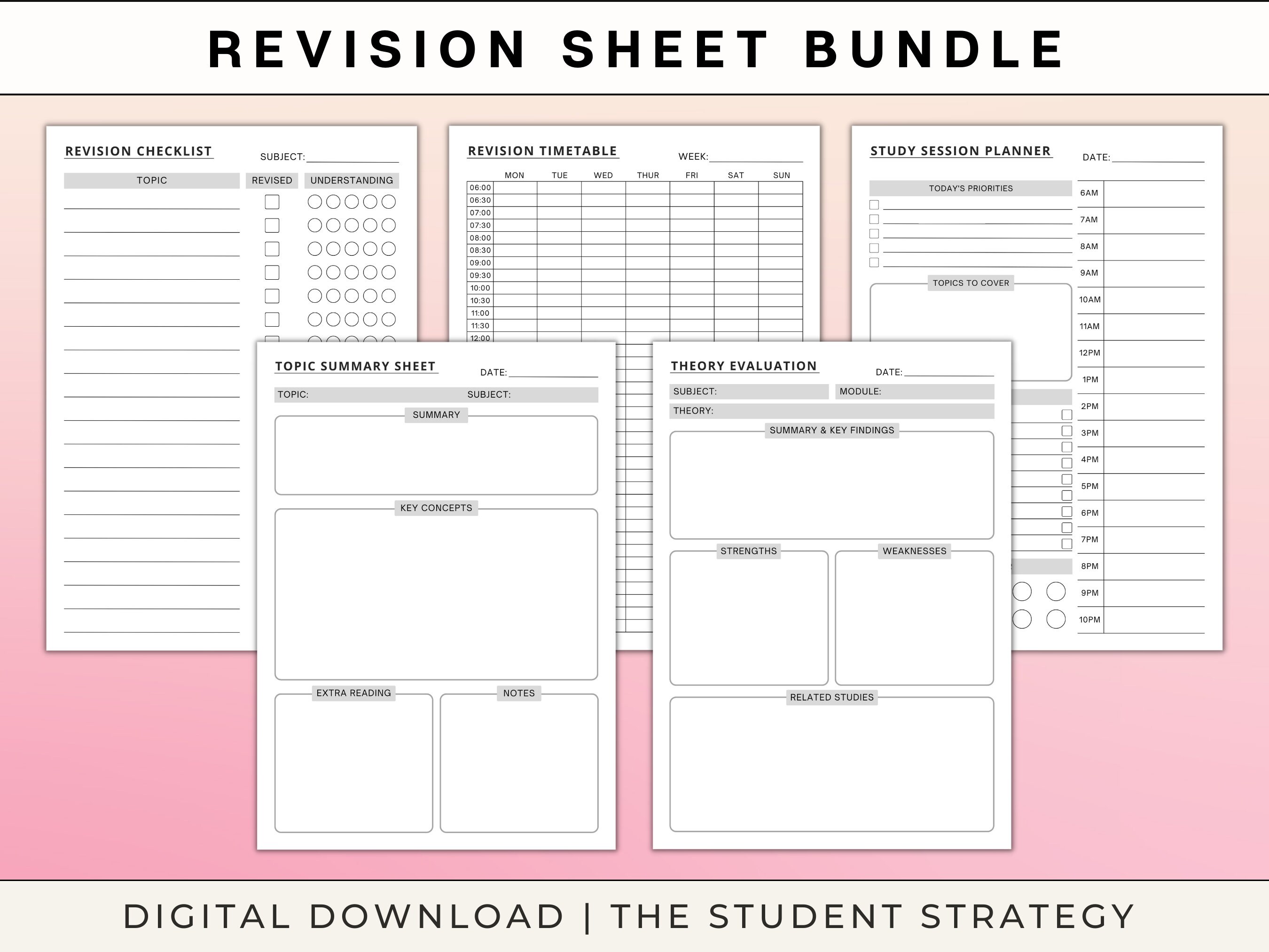 Revision Sheet Bundle | Revision Timetable & Checklist | Study Session ...