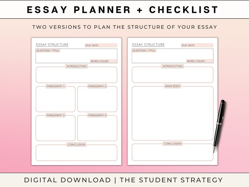 Simple Essay Planner & Checklist | Printable Essay Writing Template for ...