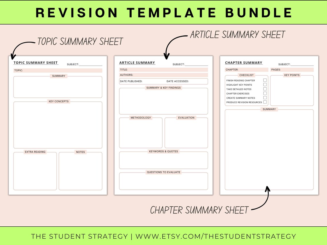 Revision Template Bundle | Printable Revision Sheets for Students ...