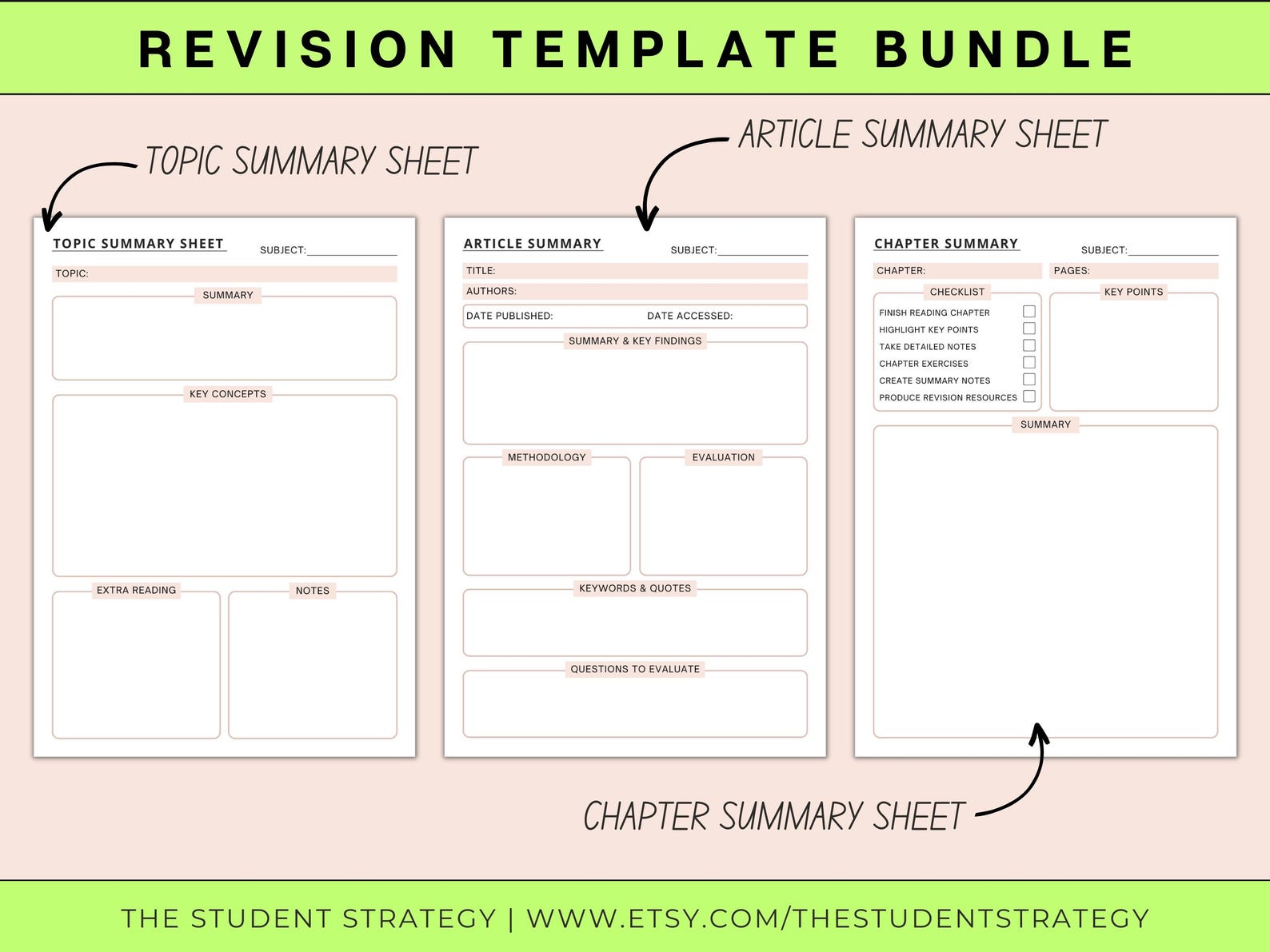 Revision Template Bundle | Printable Revision Sheets for Students ...
