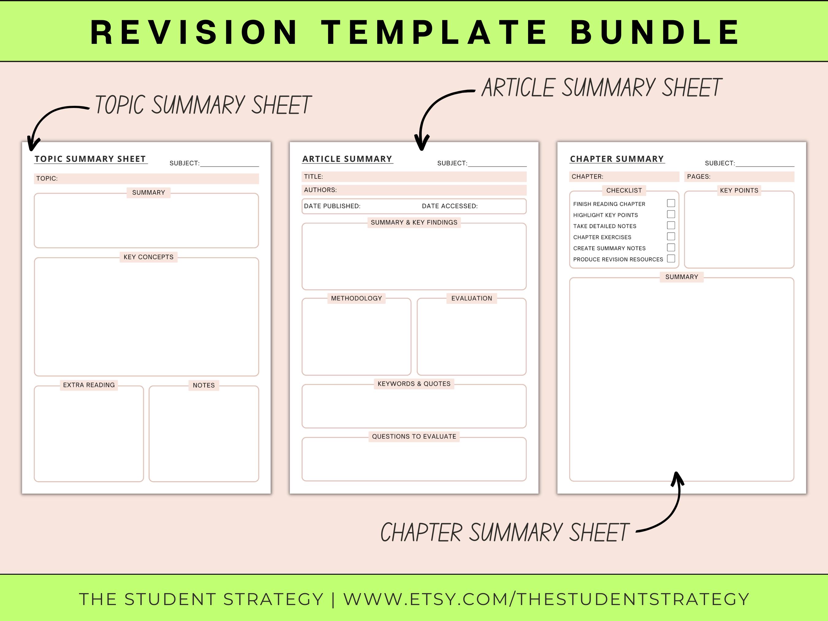 Revision Template Bundle | Printable Revision Sheets for Students ...