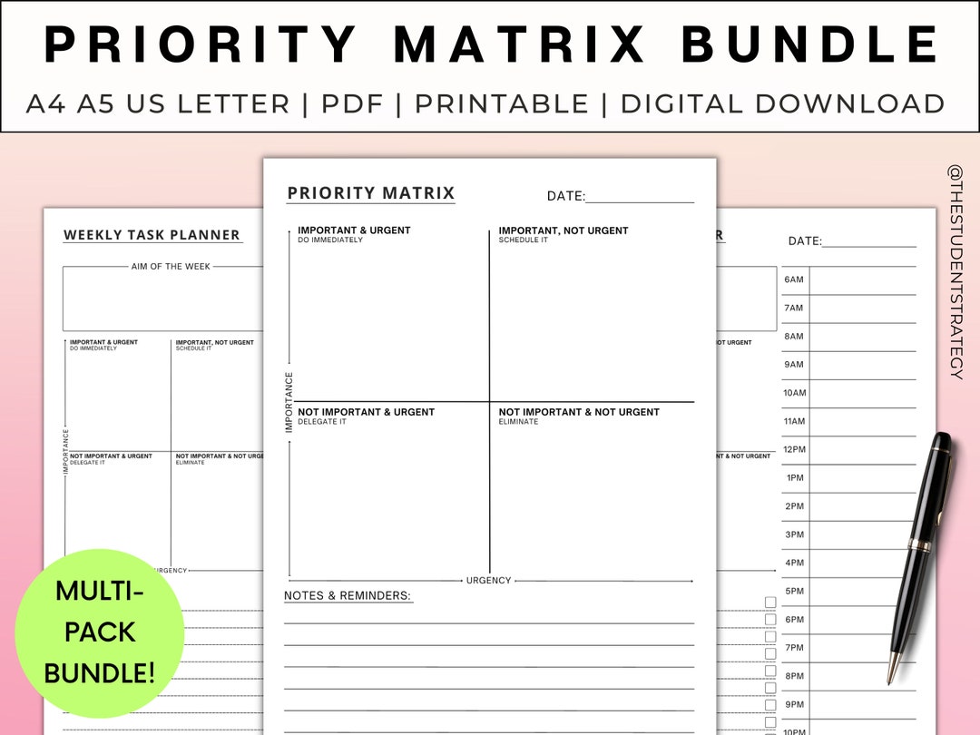 Task Priority Matrix Bundle Eisenhower Matrix Daily & Weekly Priority ...