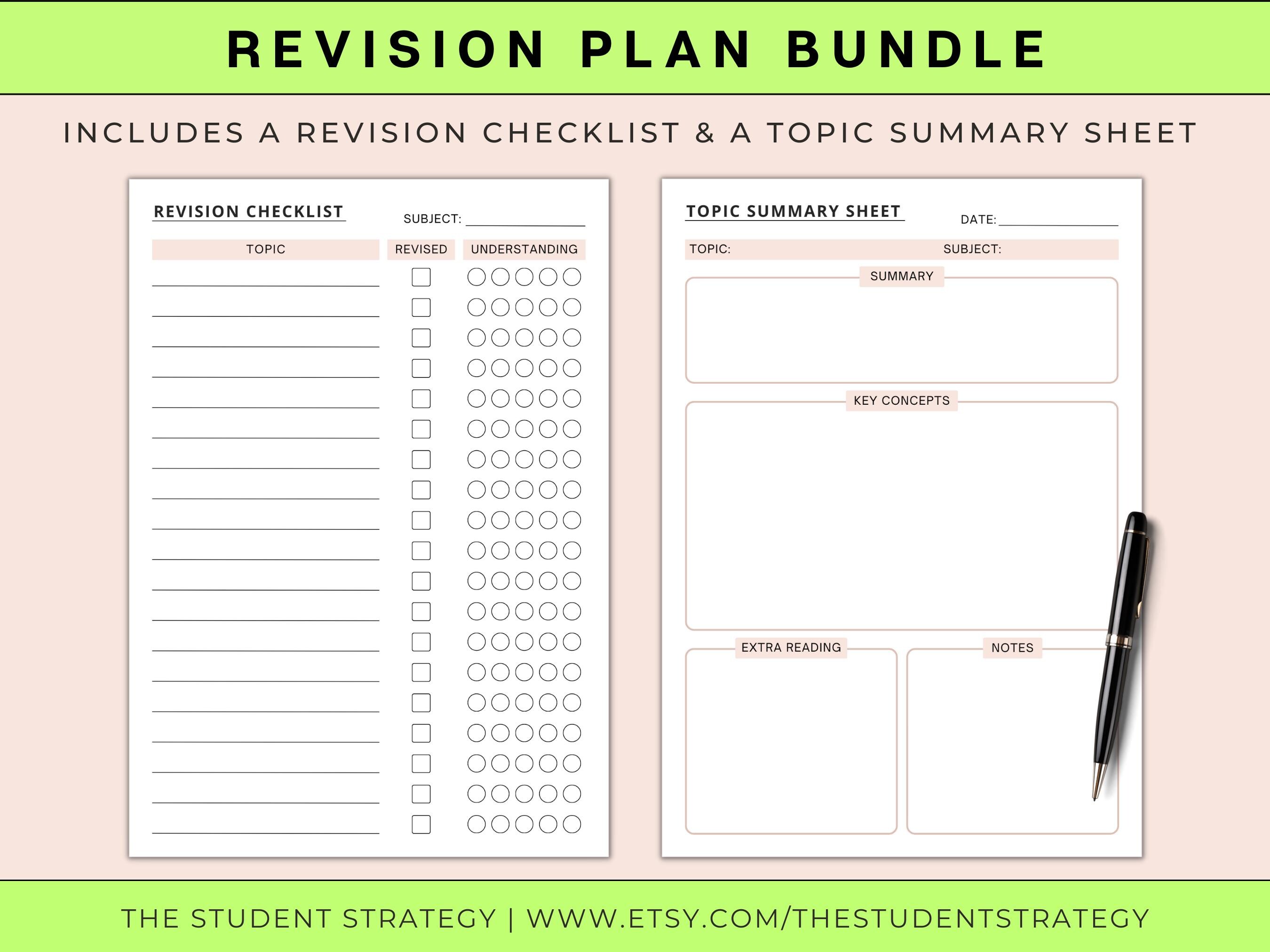 Revision Plan Bundle for Students | Revision Timetable & Checklist ...