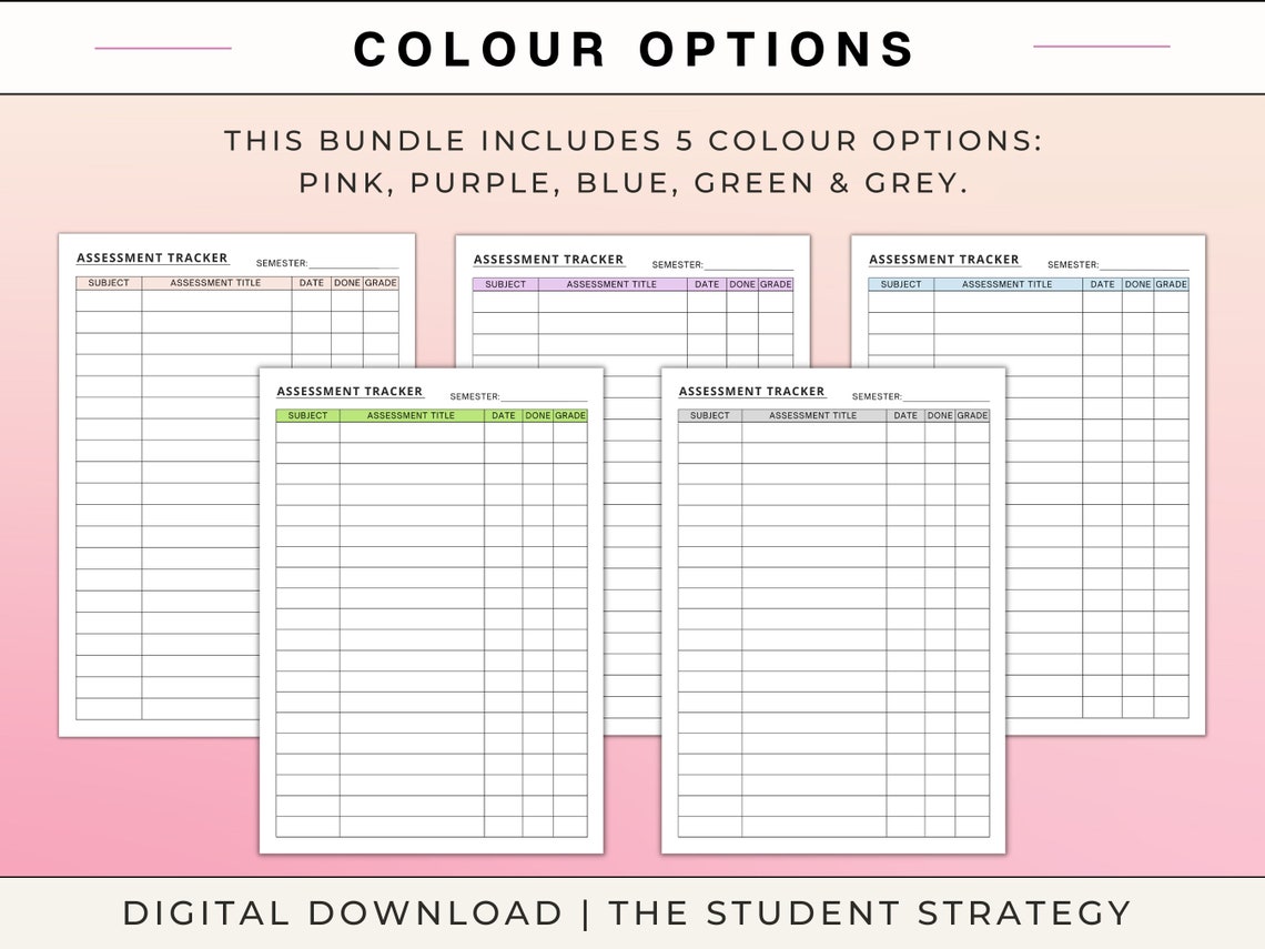 Simple Assessment Tracker Sheet | Printable Exam Schedule for Students ...
