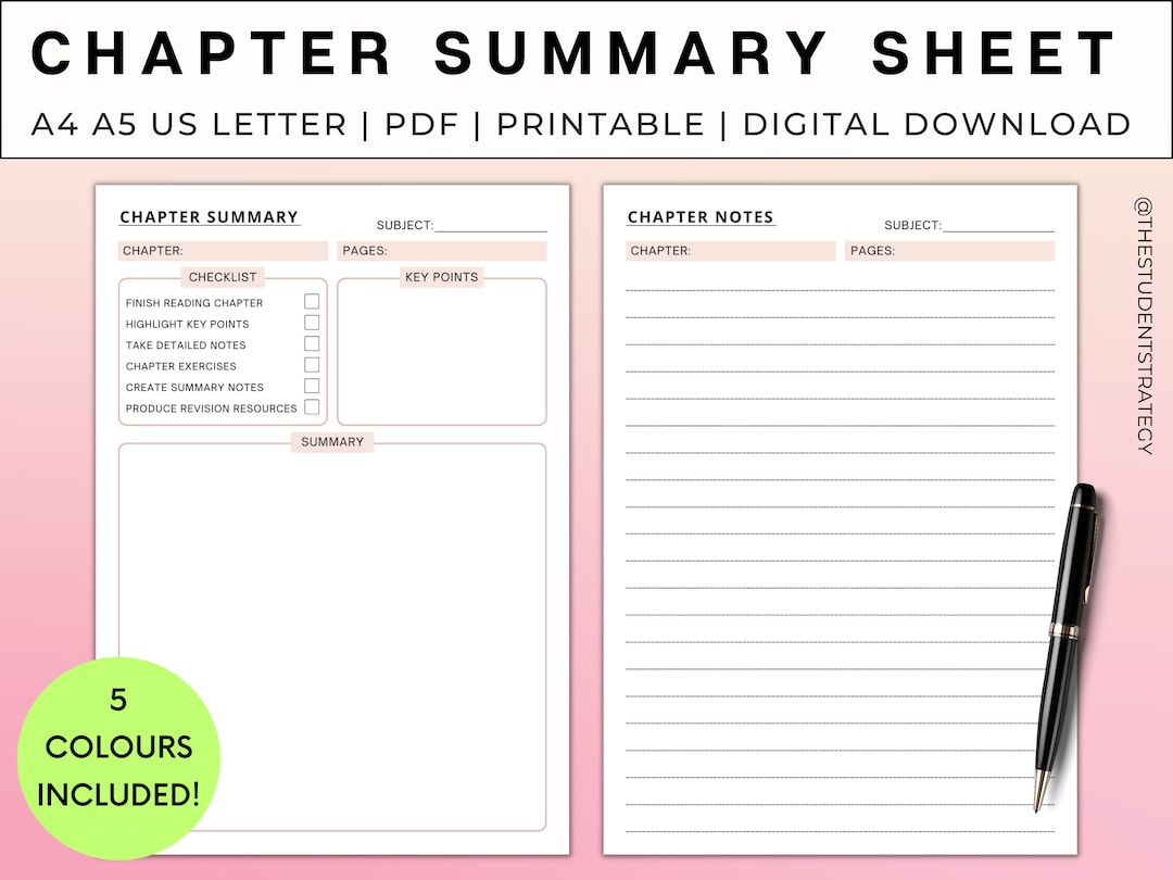 Chapter Summary Sheet & Note-taking Template Printable Revision Sheet ...