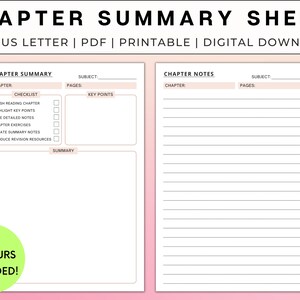 Chapter Summary Sheet & Note-taking Template Printable Revision Sheet ...