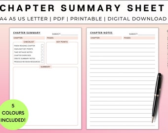 Chapter Summary Printable Note Taking Sheet (Instant Download) - Etsy