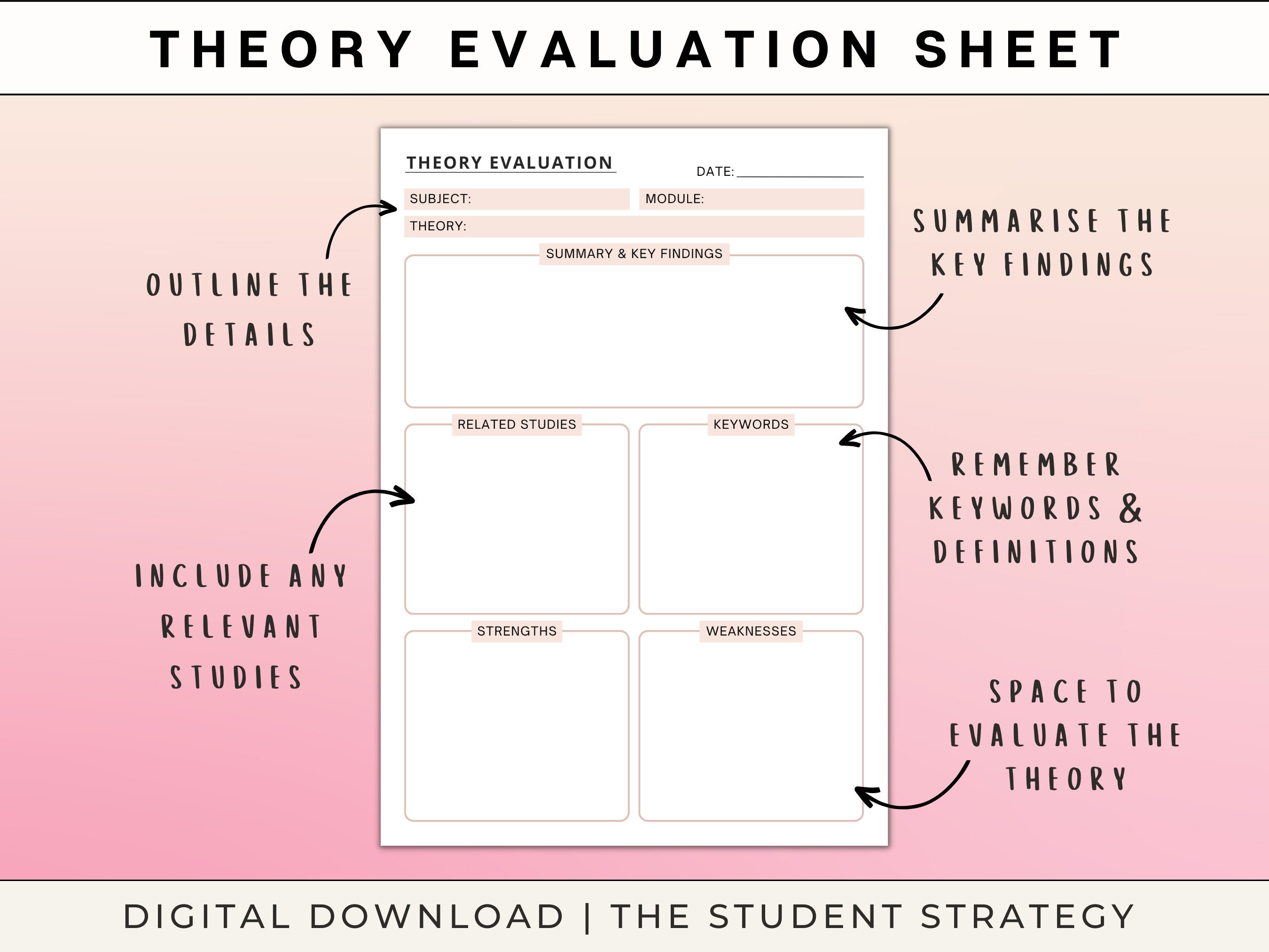 Simple Theory Evaluation Revision Sheet | Printable Revision Summary ...